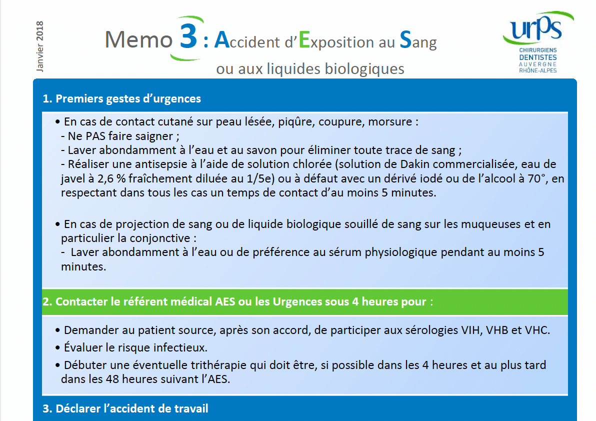 Fiche mémo N°3 : accident d'exposition au sang - URPS