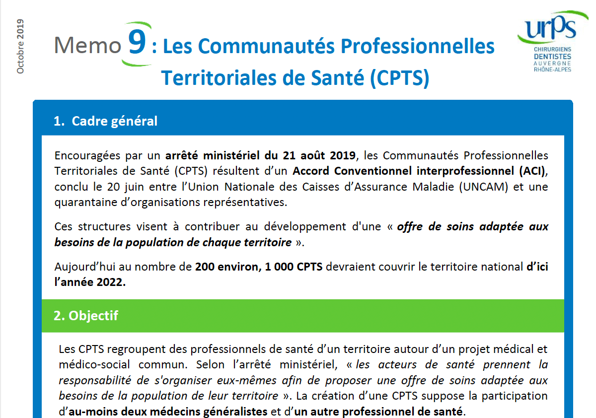 Fiche mémo N°9 : CPTS - URPS